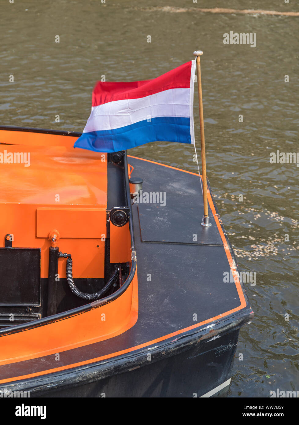 Flag of the Netherlands at Boat Stern in Amsterdam Stock Photo - Alamy