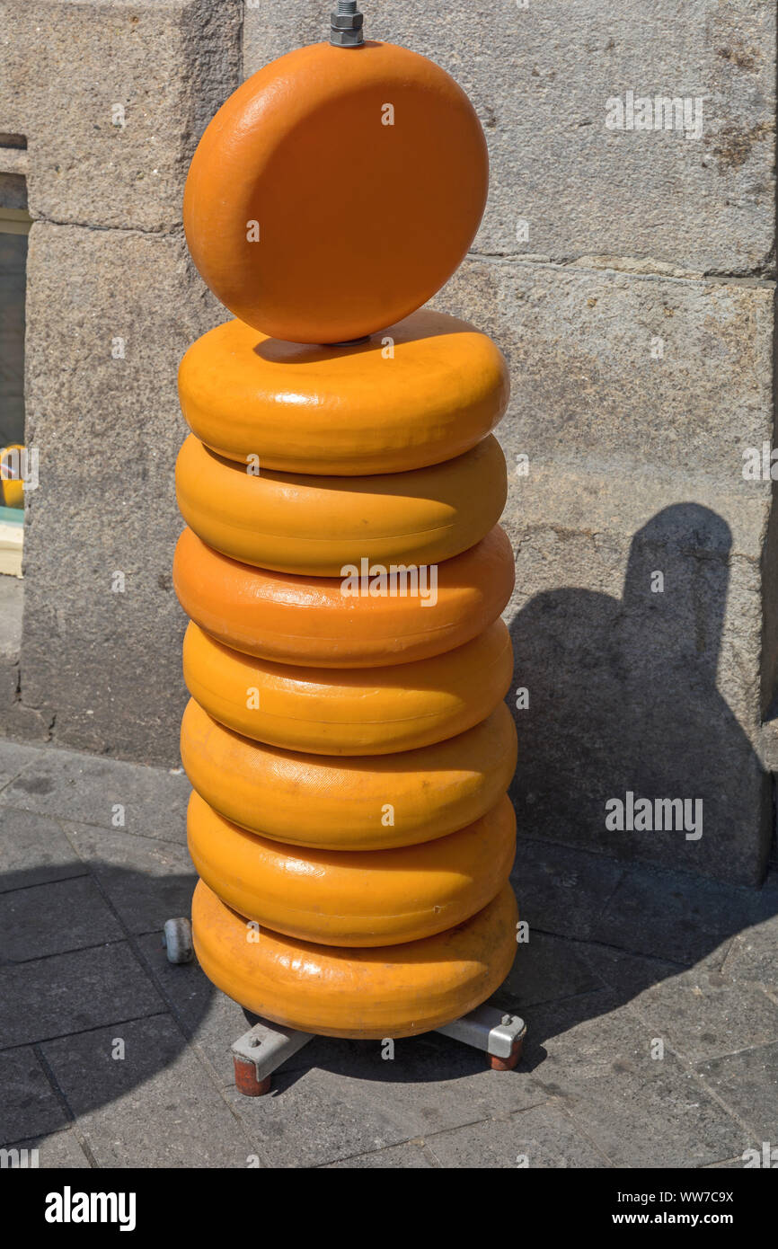 Big Food Tower Many Wheel of Cheese Stock Photo - Alamy