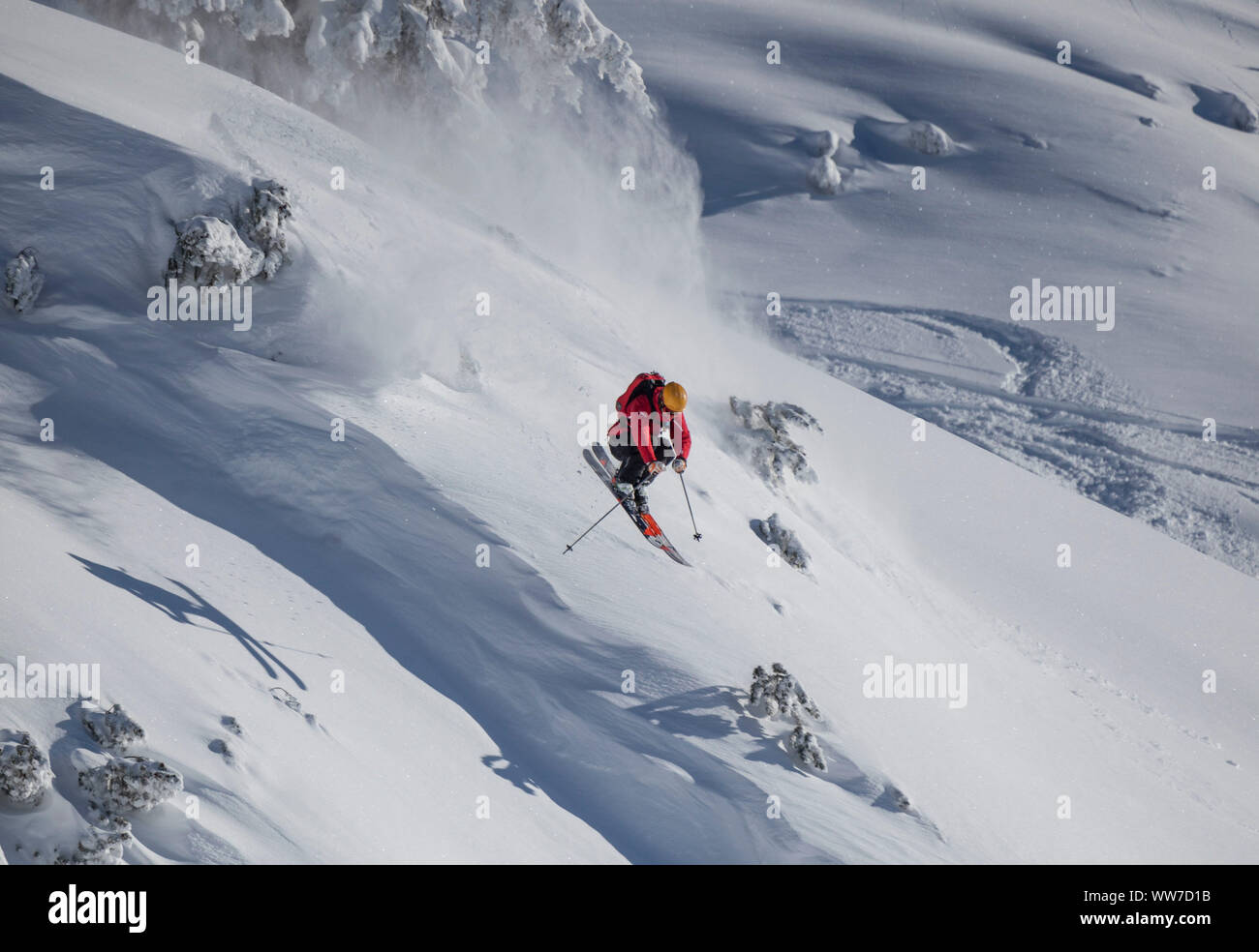 Deep snow descent from the RosshÃ¼tte, near Seefeld, Karwendel, Tyrol ...