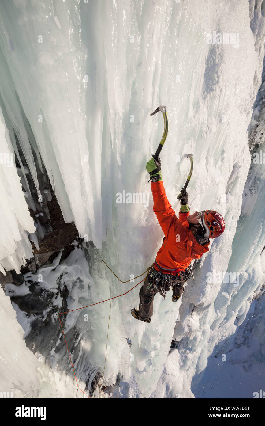 Ice climbing in the Lyngen Alps, Lyngen Peninsula in Fylke Troms ...