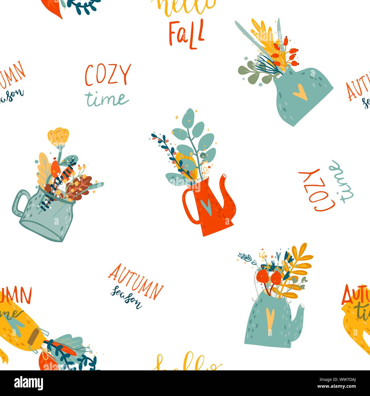 vector seamless pattern. Cozy time cartoon style illustration. set of ...