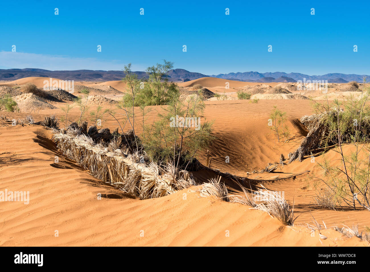 Morocco, High Atlas, High plateau, desert, sand fences, protection from ...