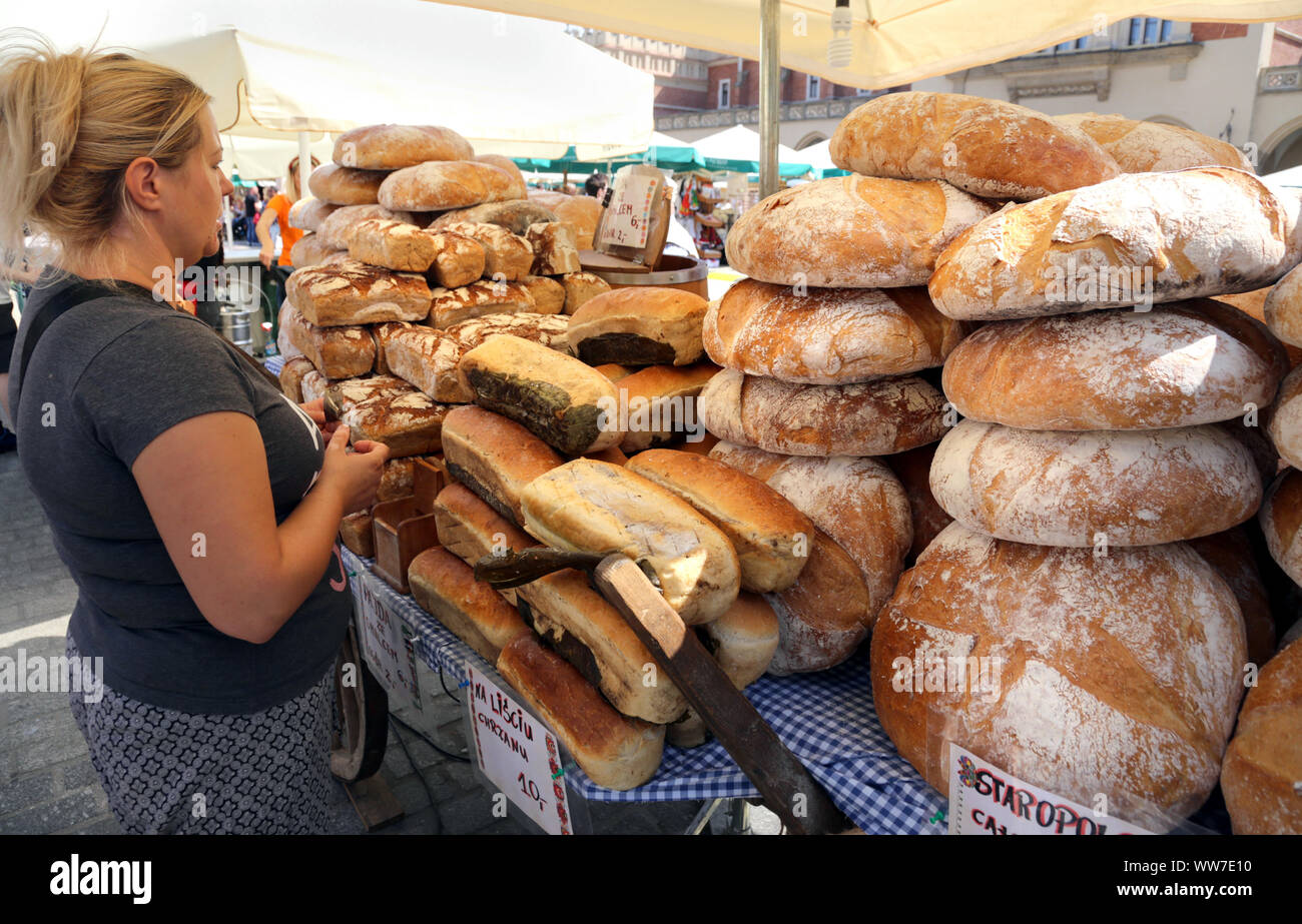 Cracow. Krakow. Poland. Bread stall. Folk Art and Craft Fair on the ...