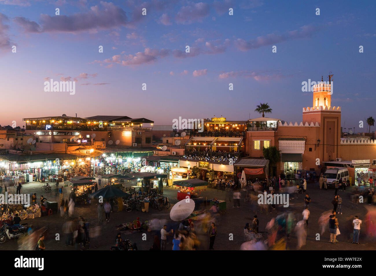 Morocco, Marrakech, Medina, Place Djemaa El Fna, blue hour Stock Photo ...