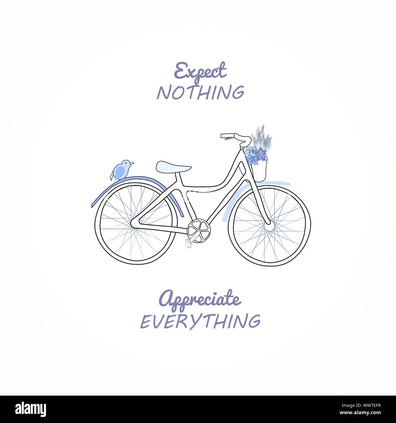 Romantic hand drawn bike with flowers and quote vector illustration ...