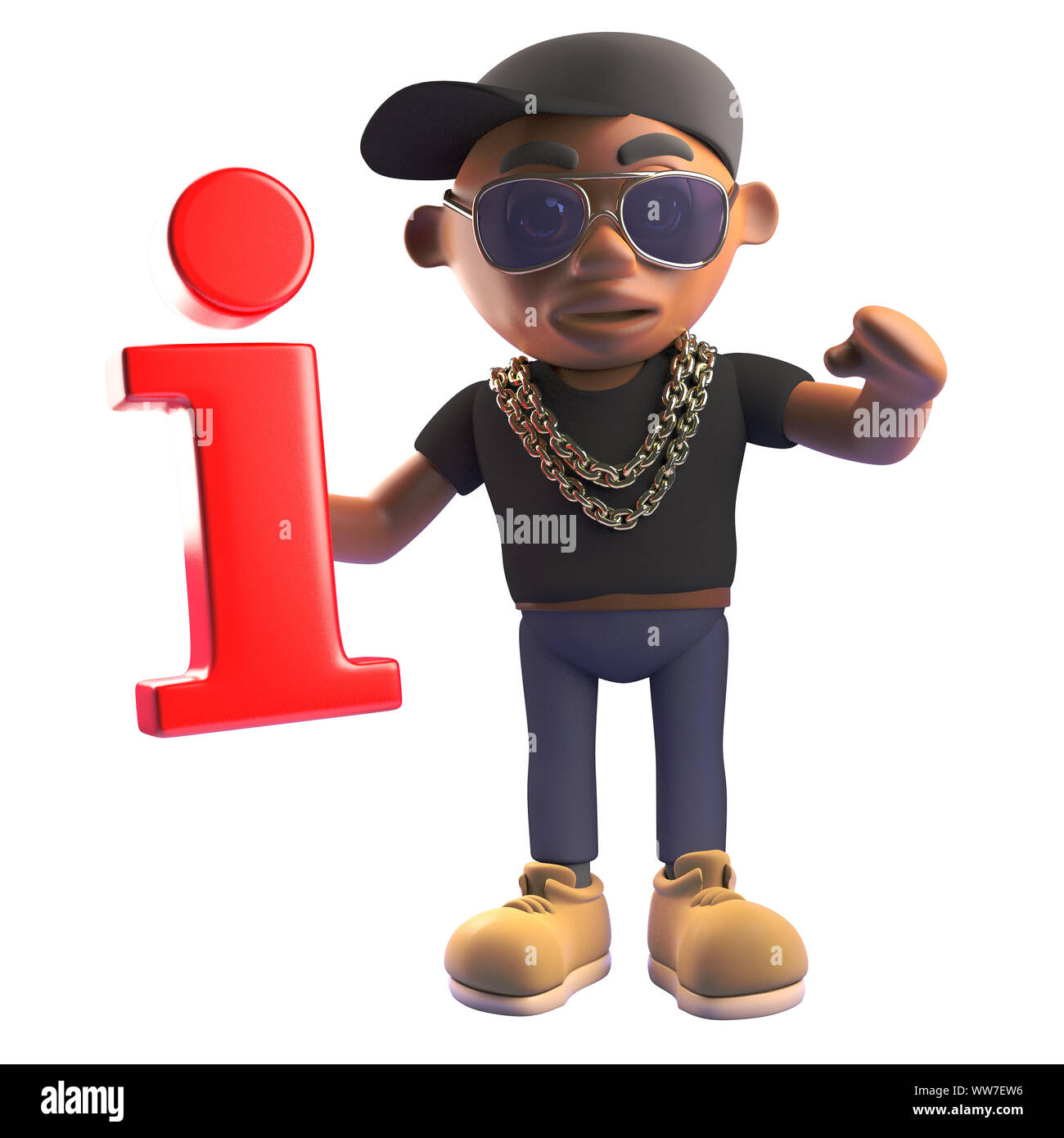 3d cartoon black hiphop rapper in baseball cap holding a red ...