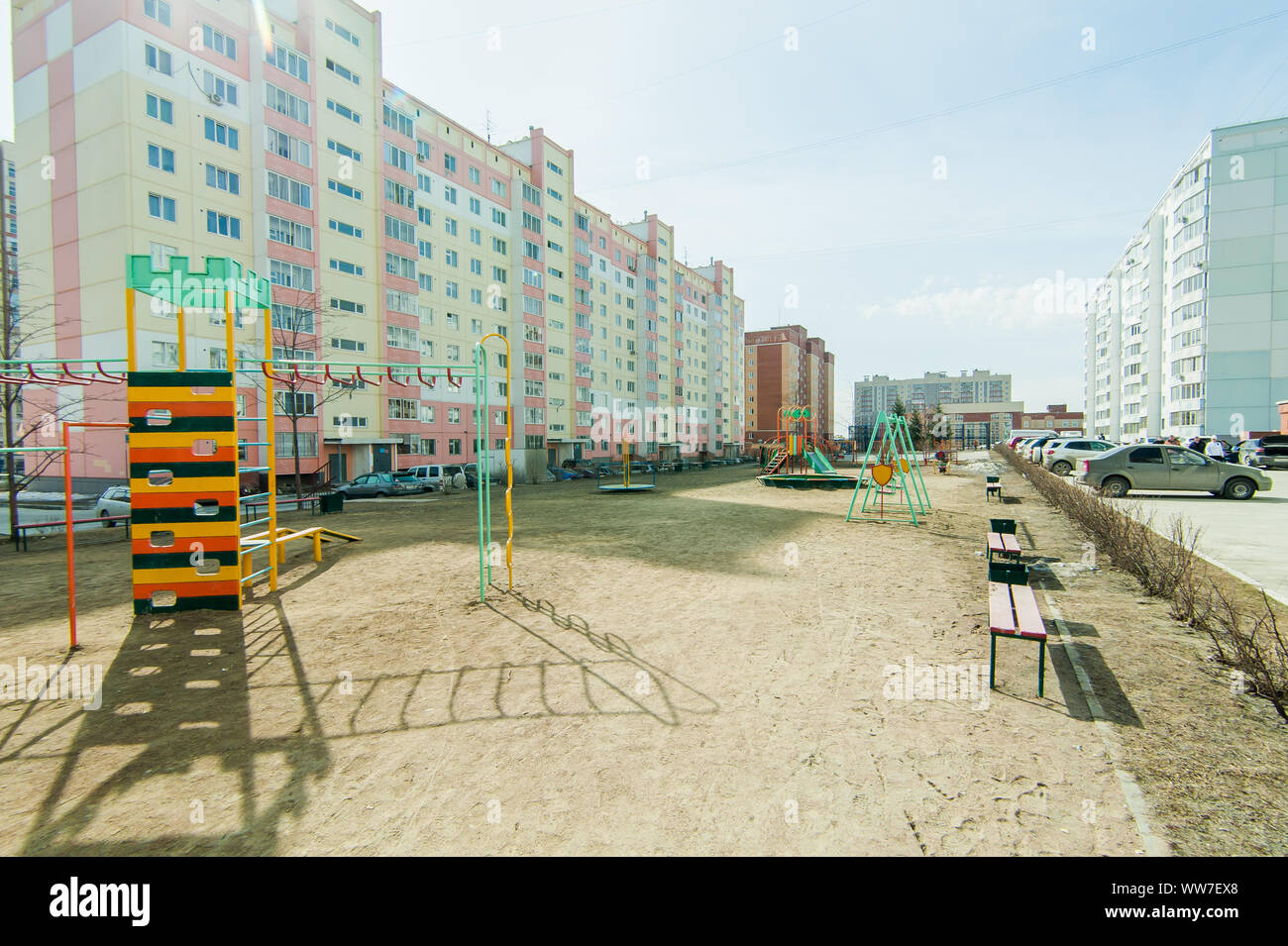 Russia, Novosibirsk - June 15, 2019: Russian courtyards. buildings ...