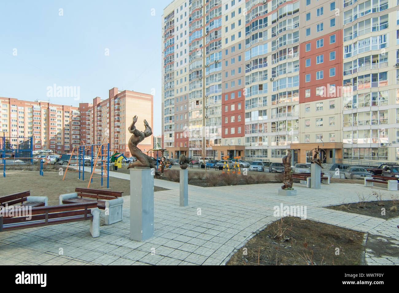 Russia, Novosibirsk - June 15, 2019: Russian courtyards. buildings ...