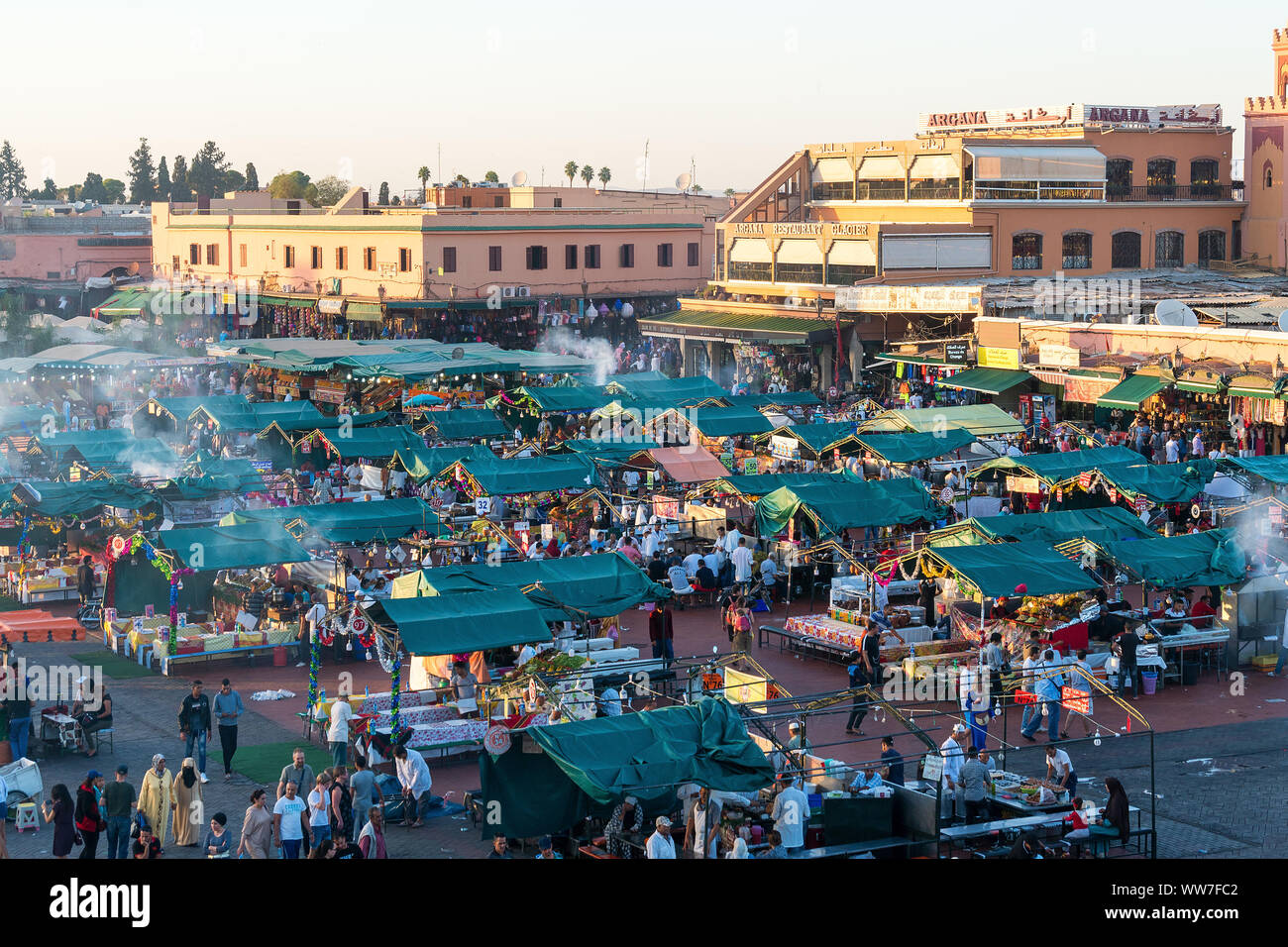 Morocco, Marrakech, Medina, Place Djemaa El Fna, Market, Stalls Stock ...