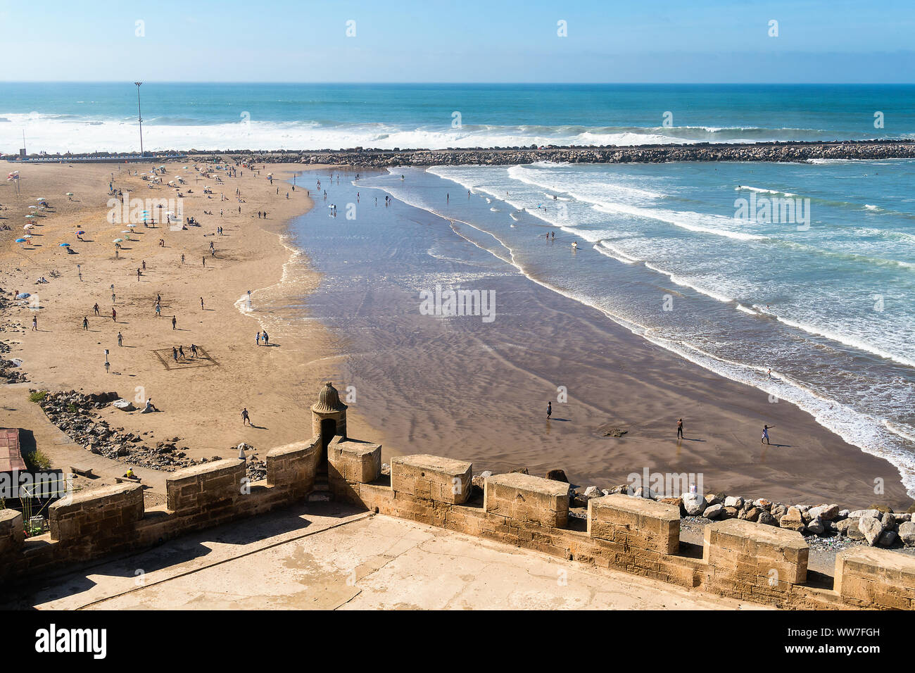 Morocco, Rabat, Kasbah Oudaias, view to the Atlantic Ocean, bathing ...