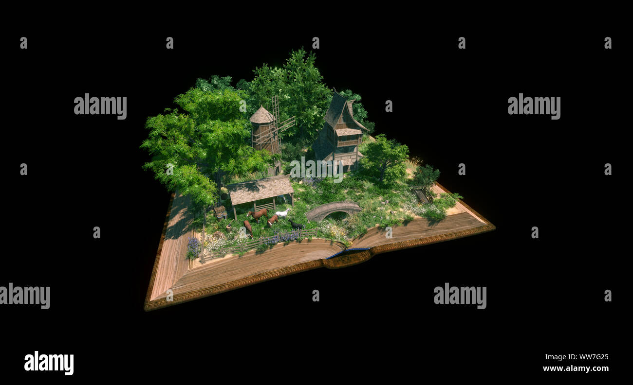 Fantasy floating island with natural tree on the rock, surreal float ...