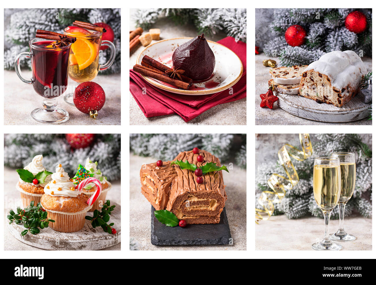 Food collage. Christmas drinks and sweets Stock Photo - Alamy