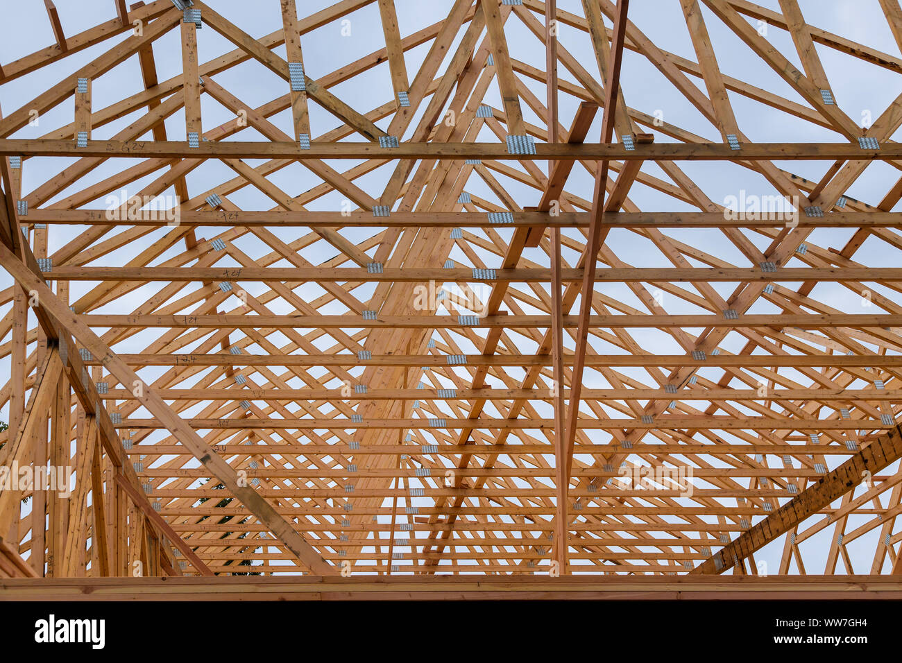 Wooden beam house roof residential construction home framing Stock ...
