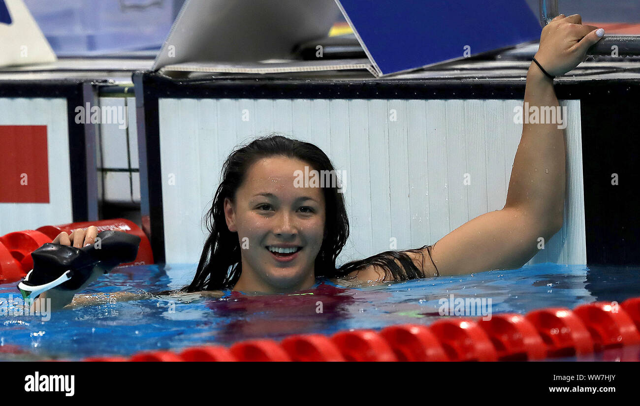 Great Britain's Alice Tai celebrates winning the Women's 50 metres ...