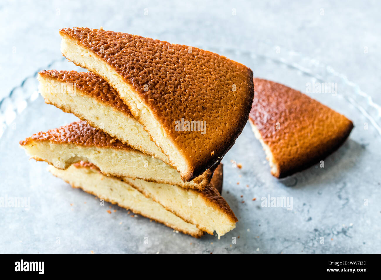 Sponge Cake Slices in Glass Tray. Ready to Serve. Homemade Dessert ...