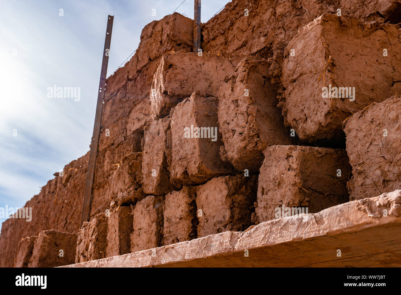 Building wall of Paving stones clay bricks, hand-made exposed to the ...