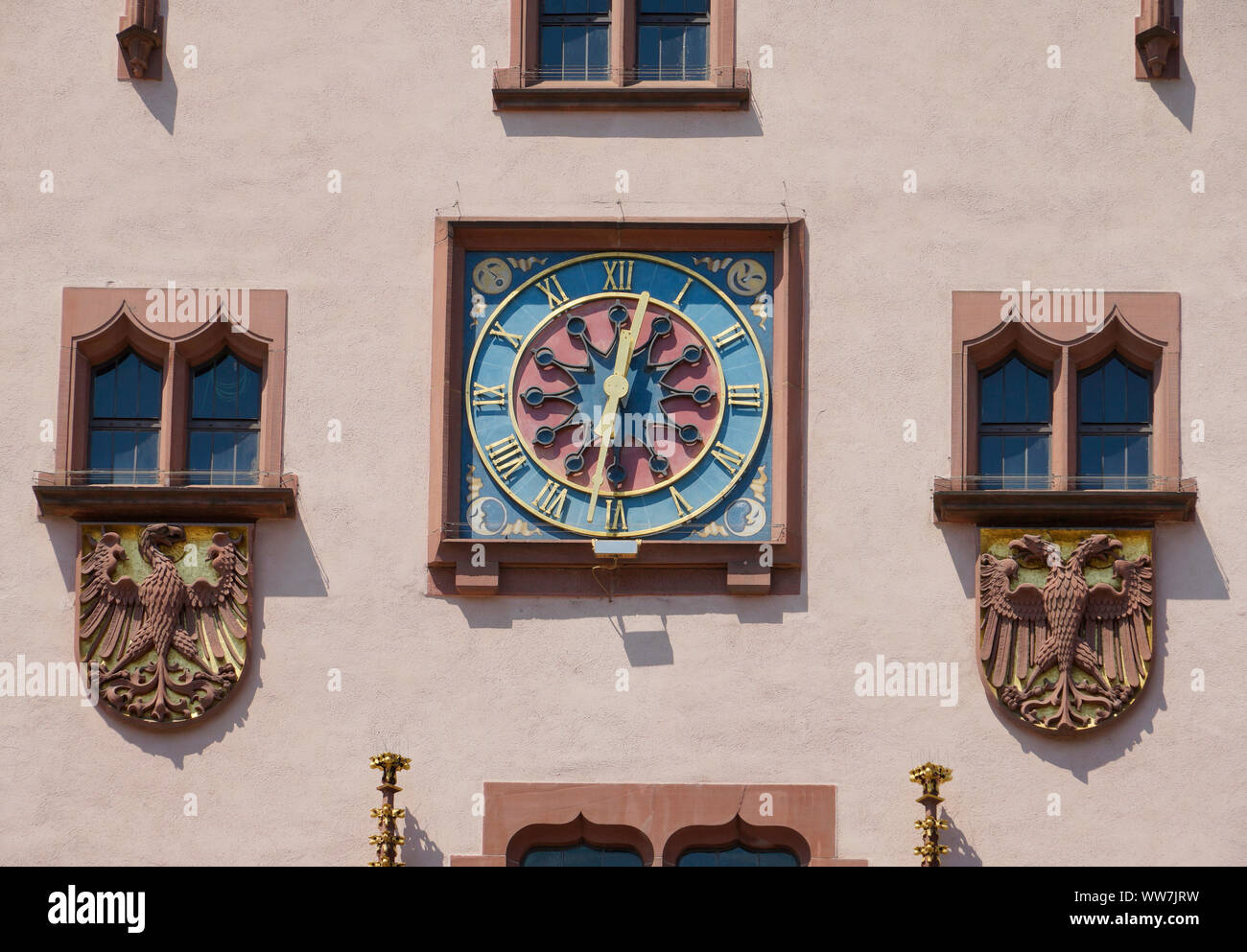 Germany, Hesse, Frankfurt on the Main, RÃ¶mer, clock and coat of arms ...