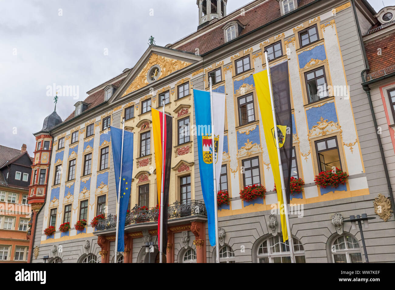 Germany, Bavaria, Coburg, town hall with the flags of Europe Stock ...