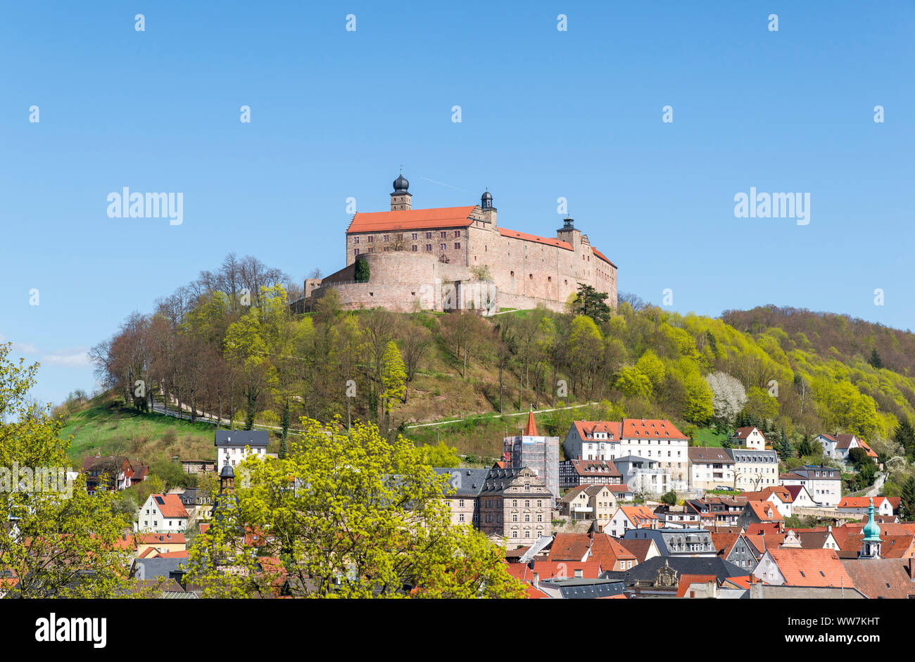 Germany, Bavaria, Kulmbach, view from the mountain path above the town ...