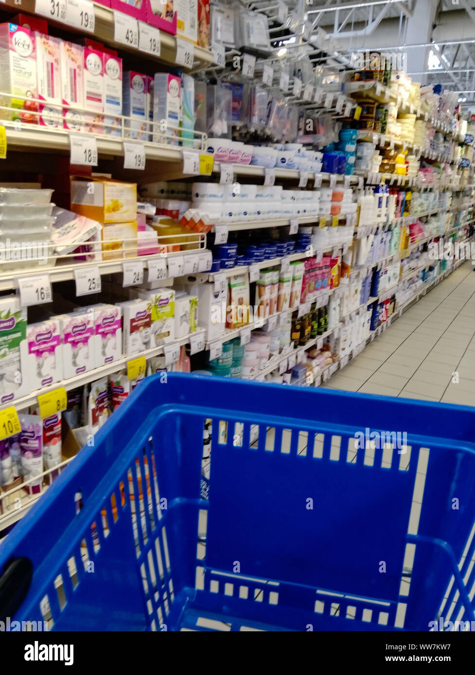 Shopping cart view in a supermarket store in Bucharest, Romania, 2019 ...