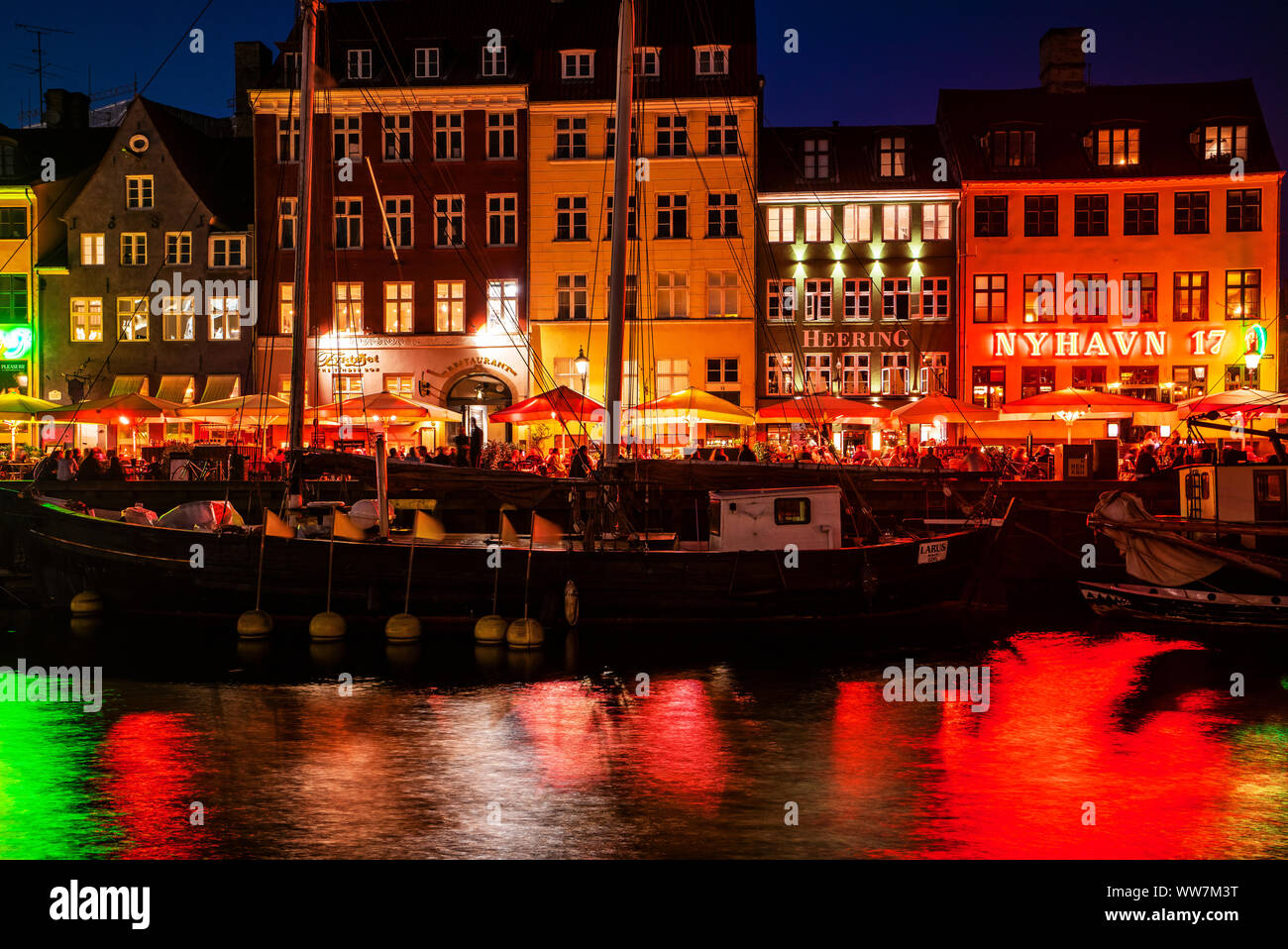 Nyhavn at night, Copenhagen, Denmark Stock Photo - Alamy