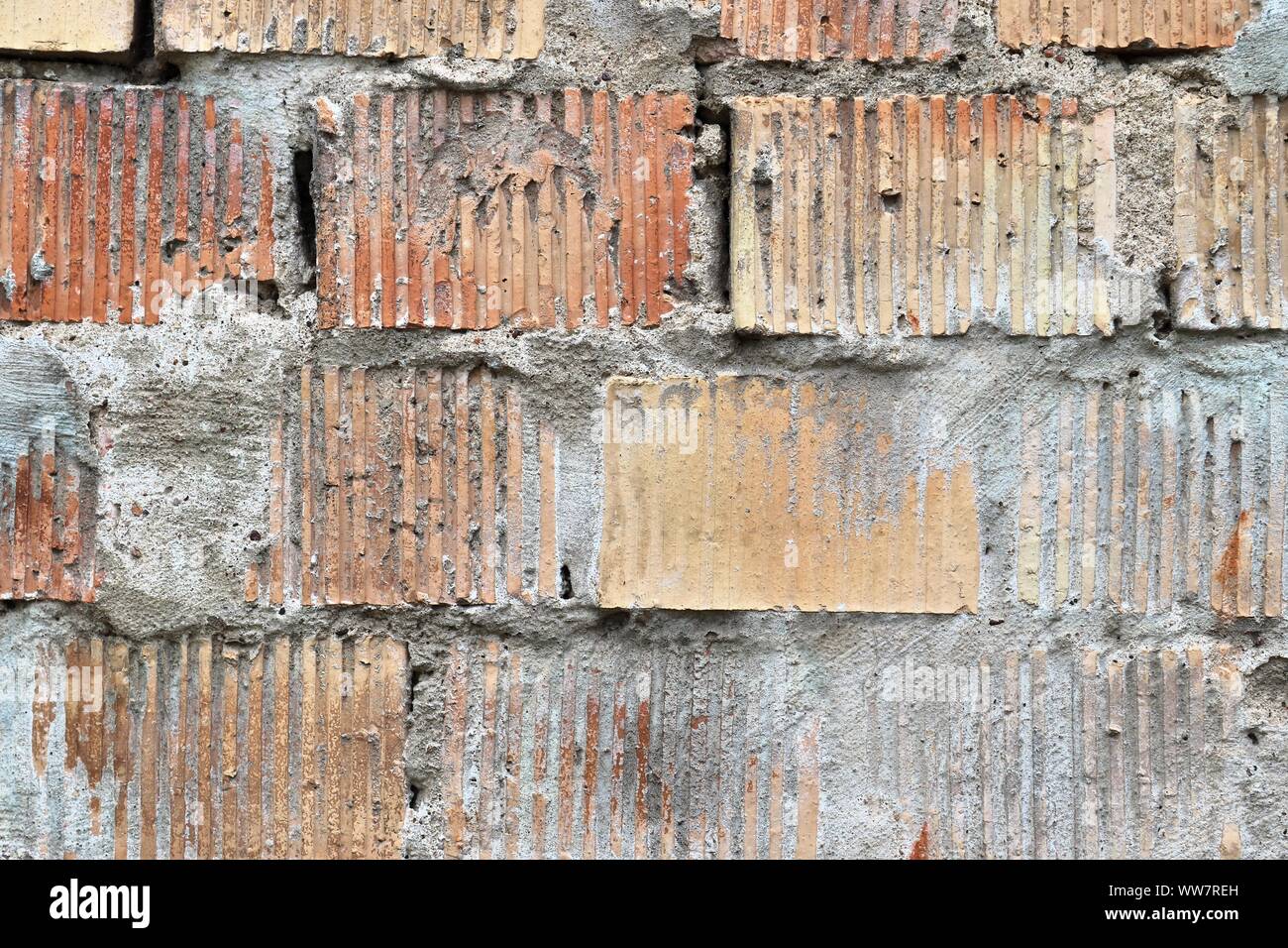 Detailed view on very old weathered brick walls in a grunge vintage ...