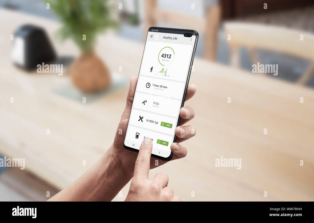 Healthy life app on modern smart phone in woman hand with daily number ...