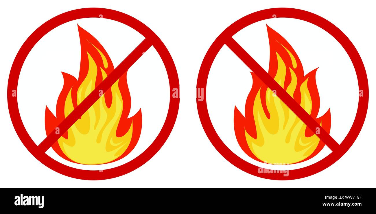 Flat design vector image of no fire sign icon - colored fire crossed ...