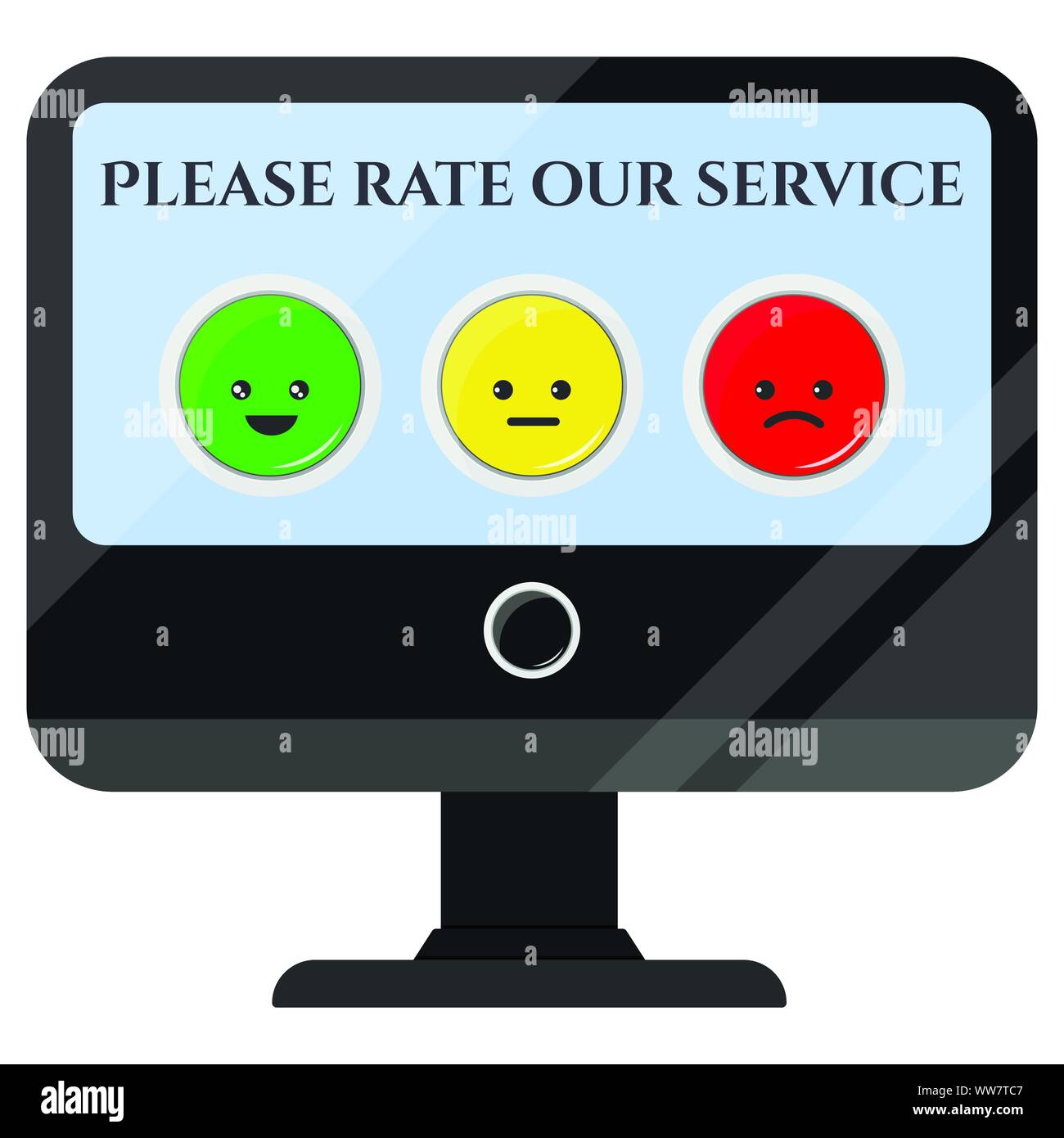 Black touch screen monitor icon with kawaii emoticons feedback rate ...