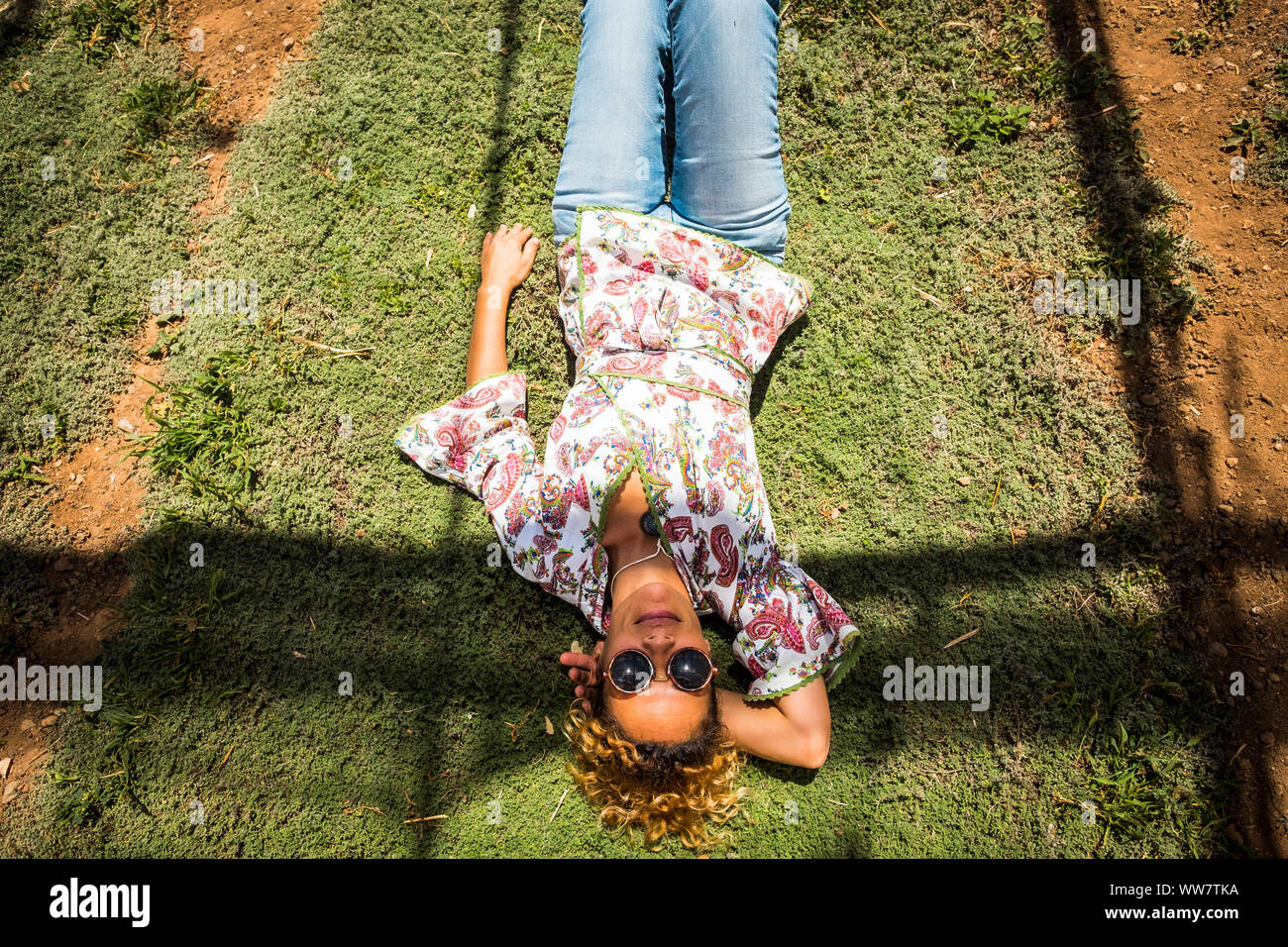 Laying on grass point of view hi-res stock photography and images - Alamy