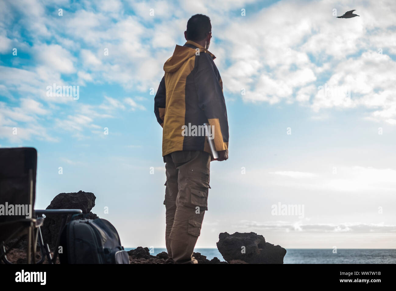 freedom feeling and adventure time traveling for male in outdoor ...