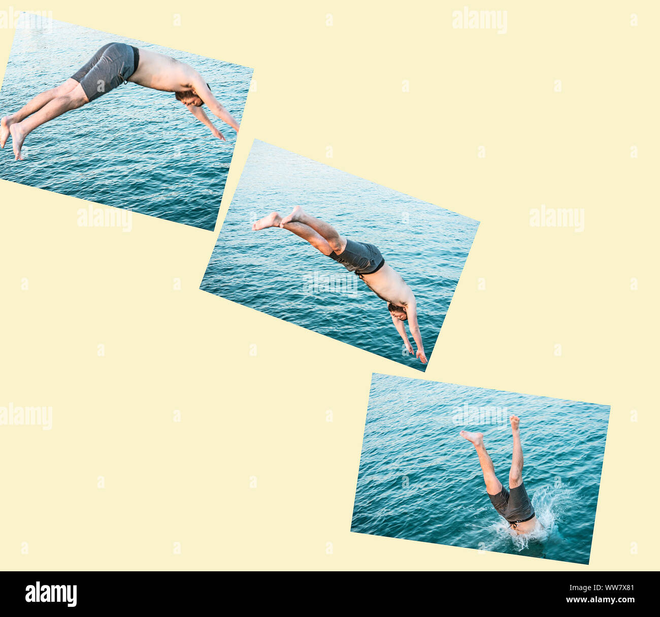 guy dives into the water, collage Stock Photo - Alamy