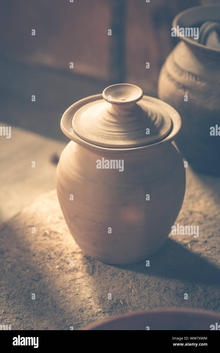 Earthenware jug with lid, a medieval storage vessel Stock Photo - Alamy