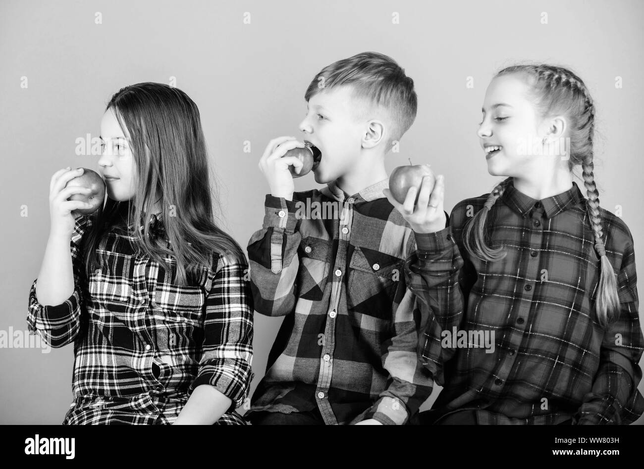 Healthy dieting and vitamin nutrition. Eat fruit and be healthy. School ...