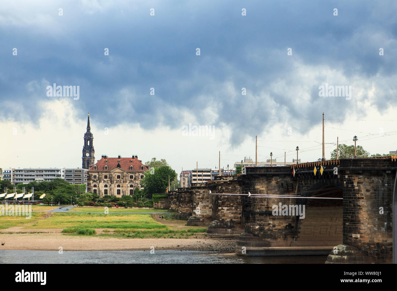 Clouds above the Augustus Bridge in Dresden, Saxony, Germany, Europe ...