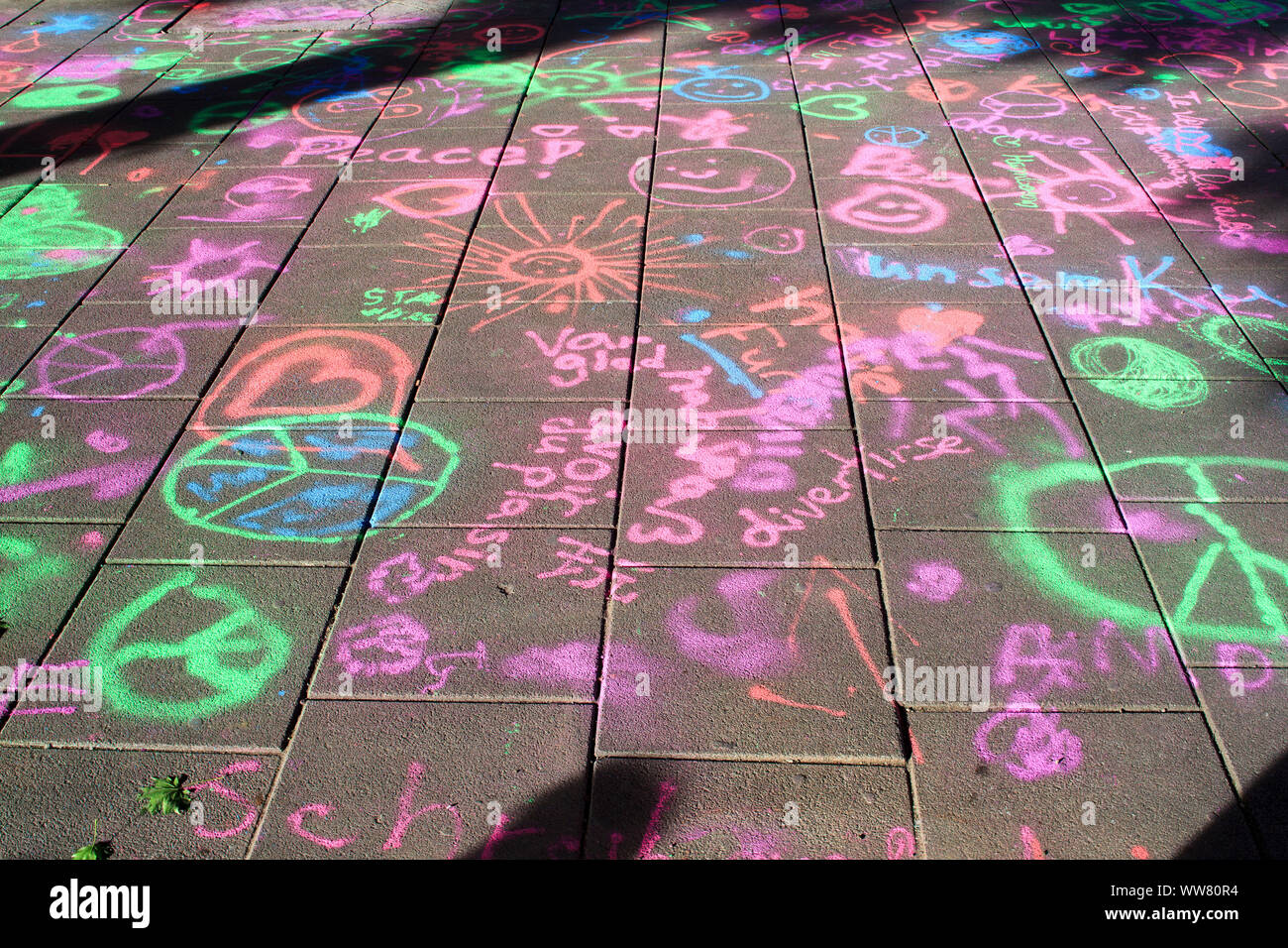 Coloured chalk pictures on the street in Hamburg, Germany, Europe Stock ...