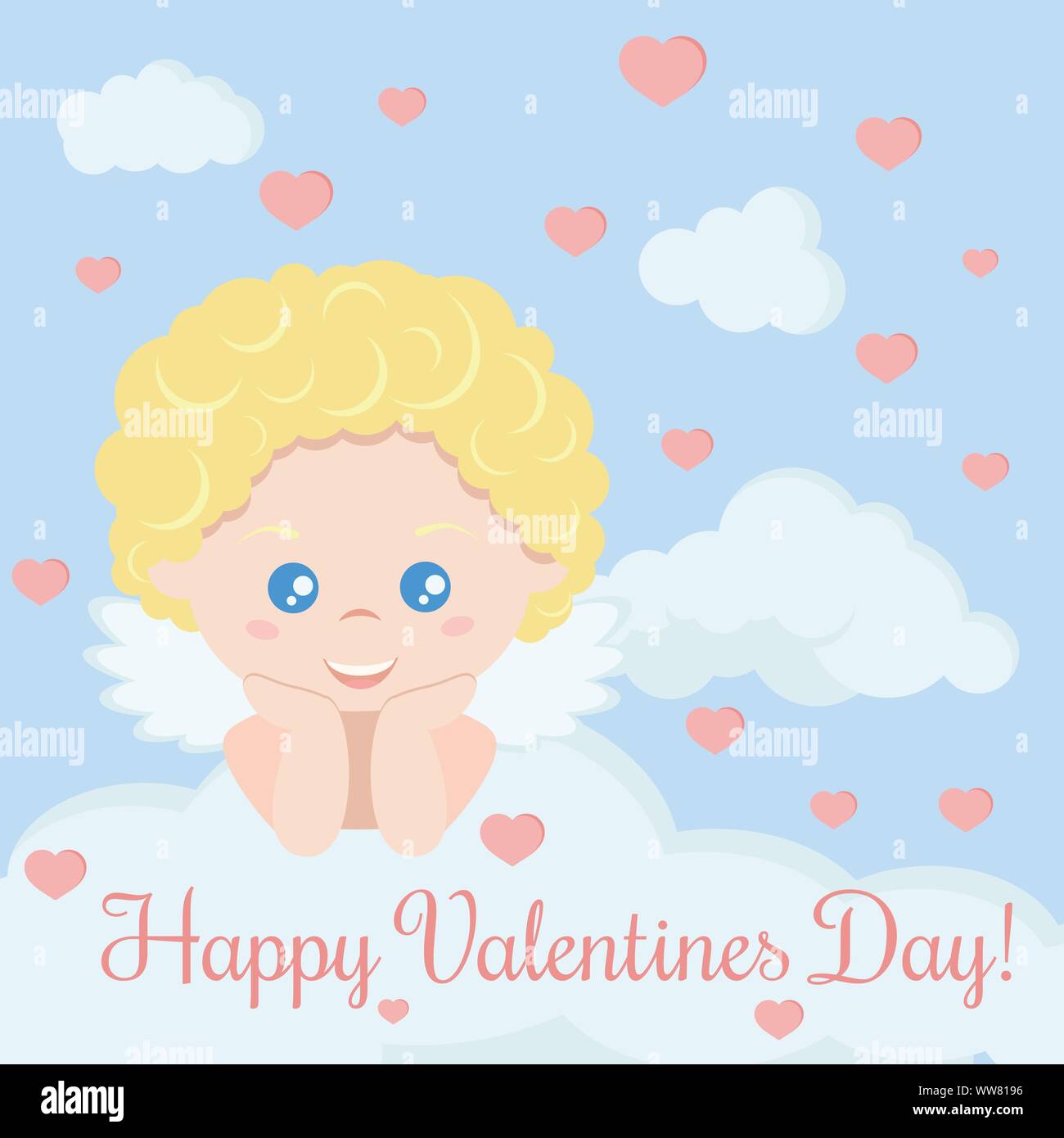 Greeting card with cute romantic cupid boy lying on a cloud Stock ...