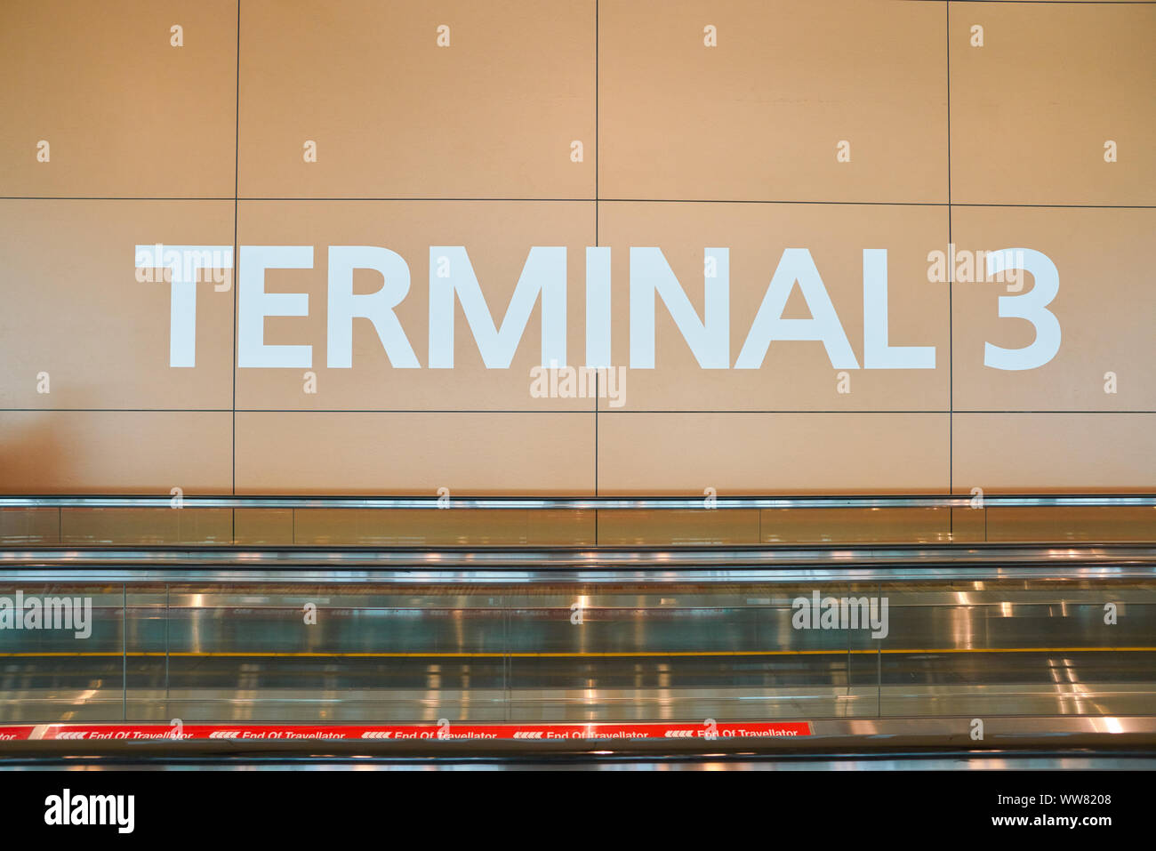 SINGAPORE - CIRCA APRIL, 2019: Terminal 3 sign seen on a wall at ...