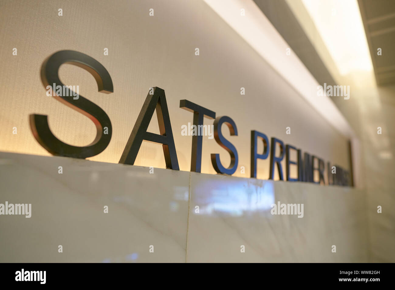 SINGAPORE - CIRCA APRIL, 2019: close up shot of SATS Premier Lounge ...