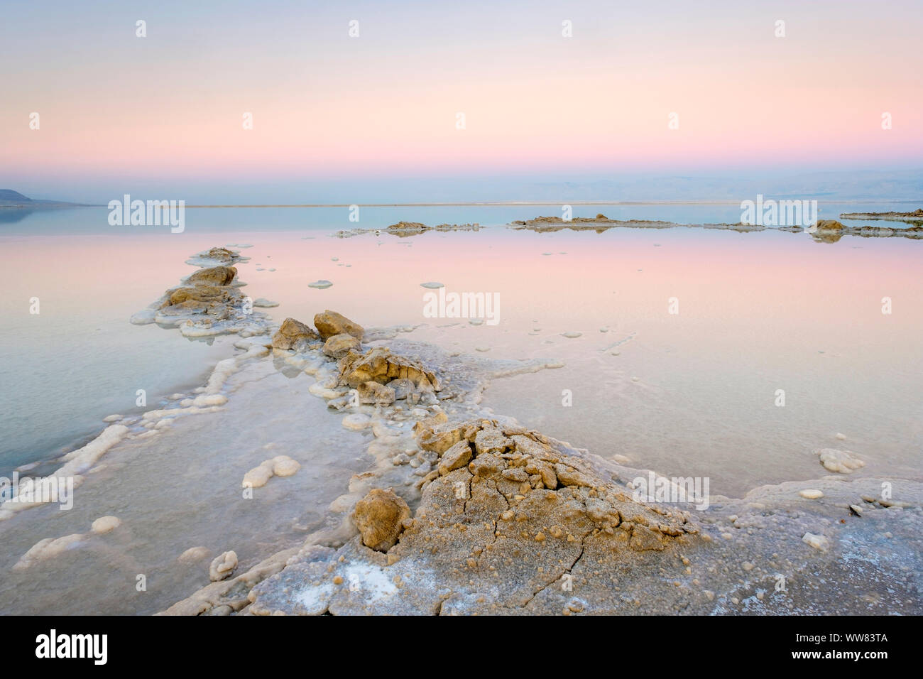 Israel, South District, Ein Bokek. Salt formations on the Dead Sea at sunset Stock Photo - Alamy