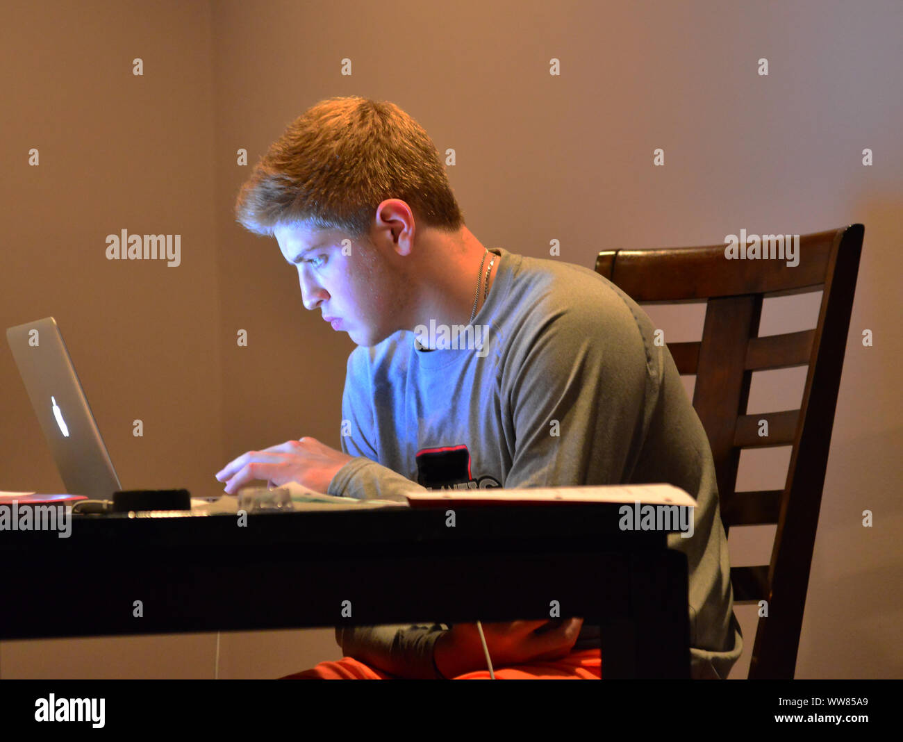 College student doing homework on laptop computer Stock Photo - Alamy