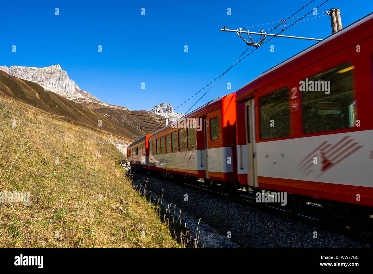 Matterhorn-Gotthard train, Oberalp Pass, canton of Uri, Switzerland ...