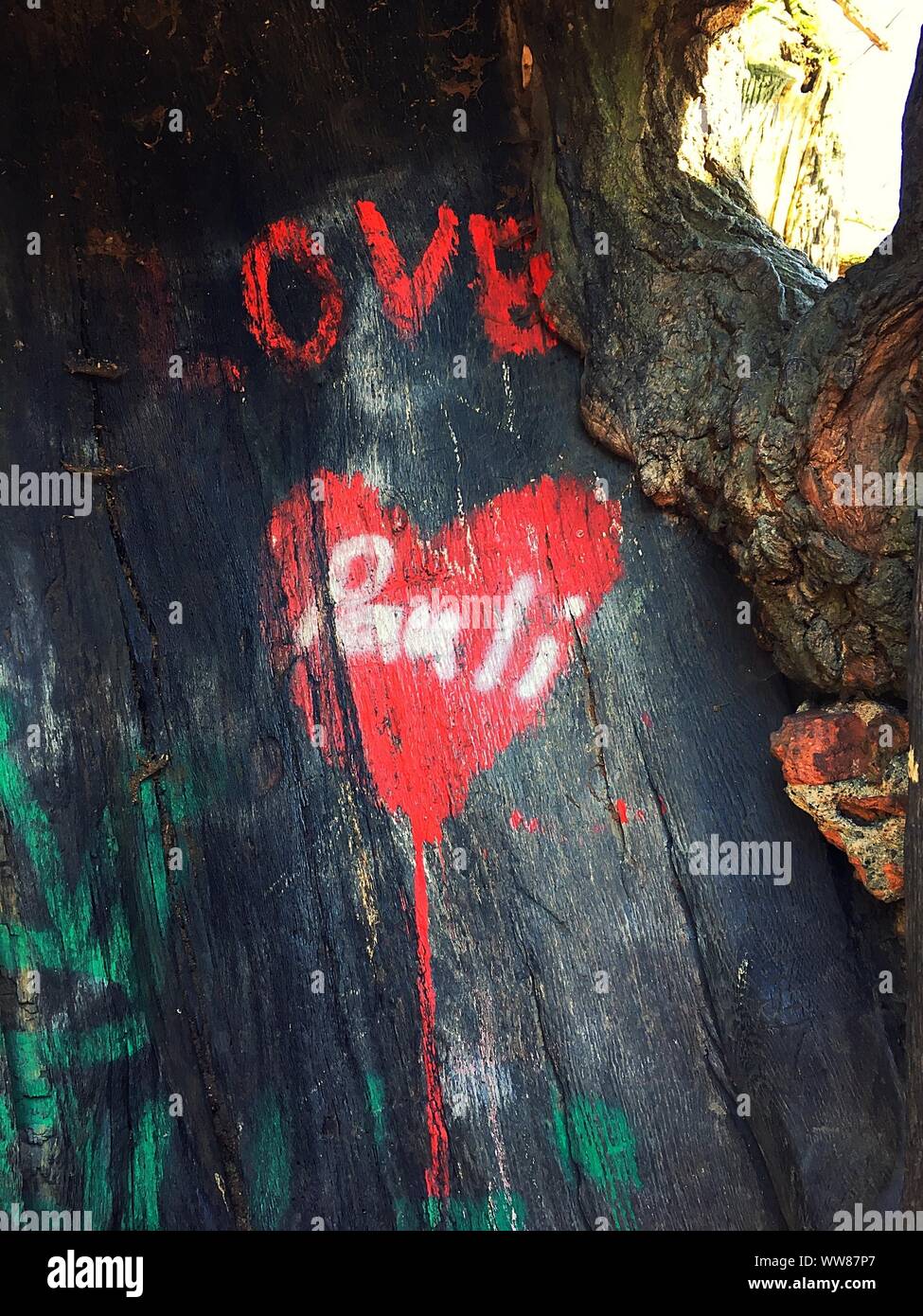 Tree with heart and name Stock Photo - Alamy