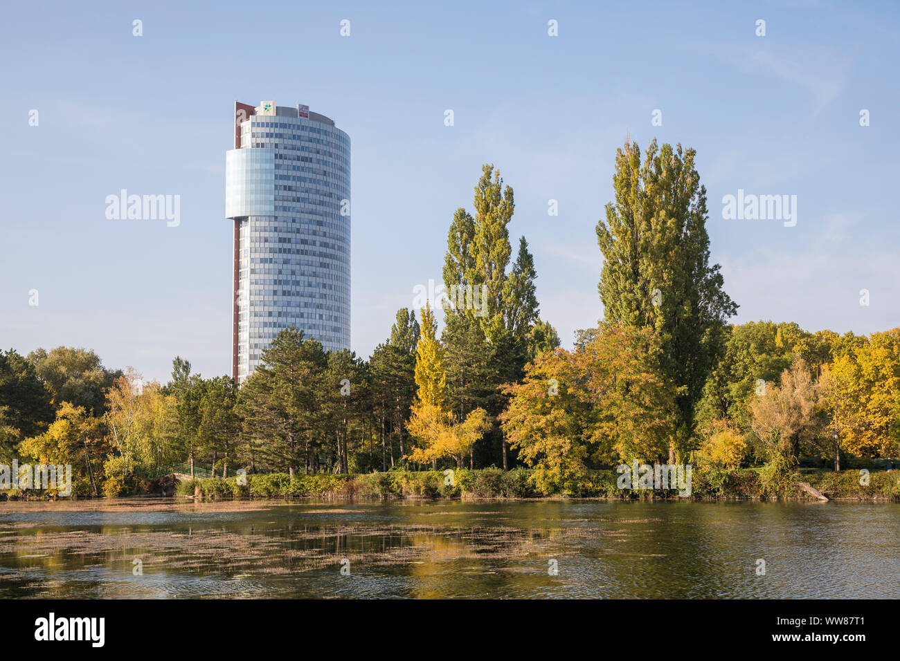 Water park and Florido tower in autumn, 21st district, Vienna ...