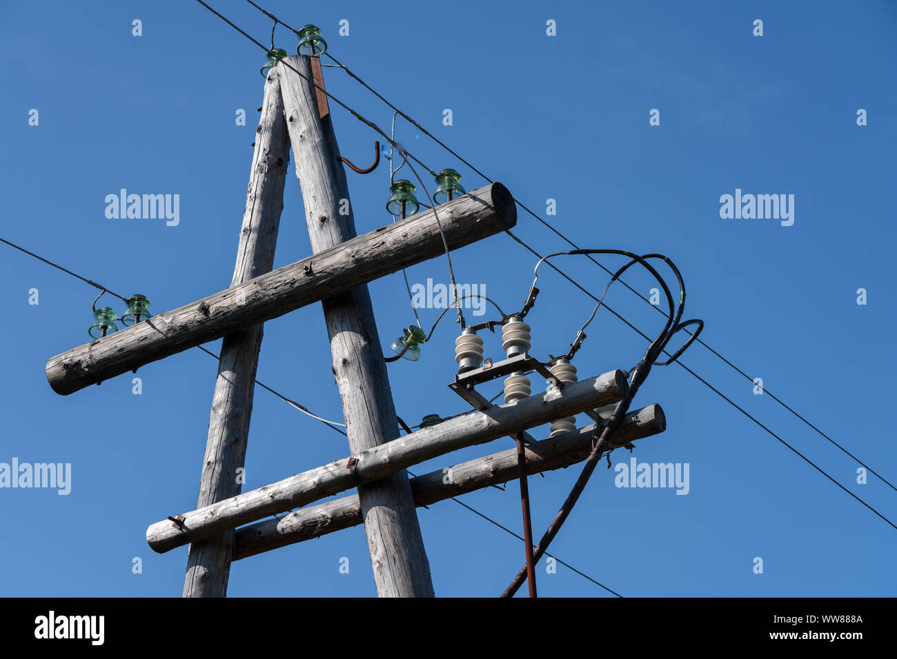 Old power pole with ceramic insulators hi-res stock photography and ...