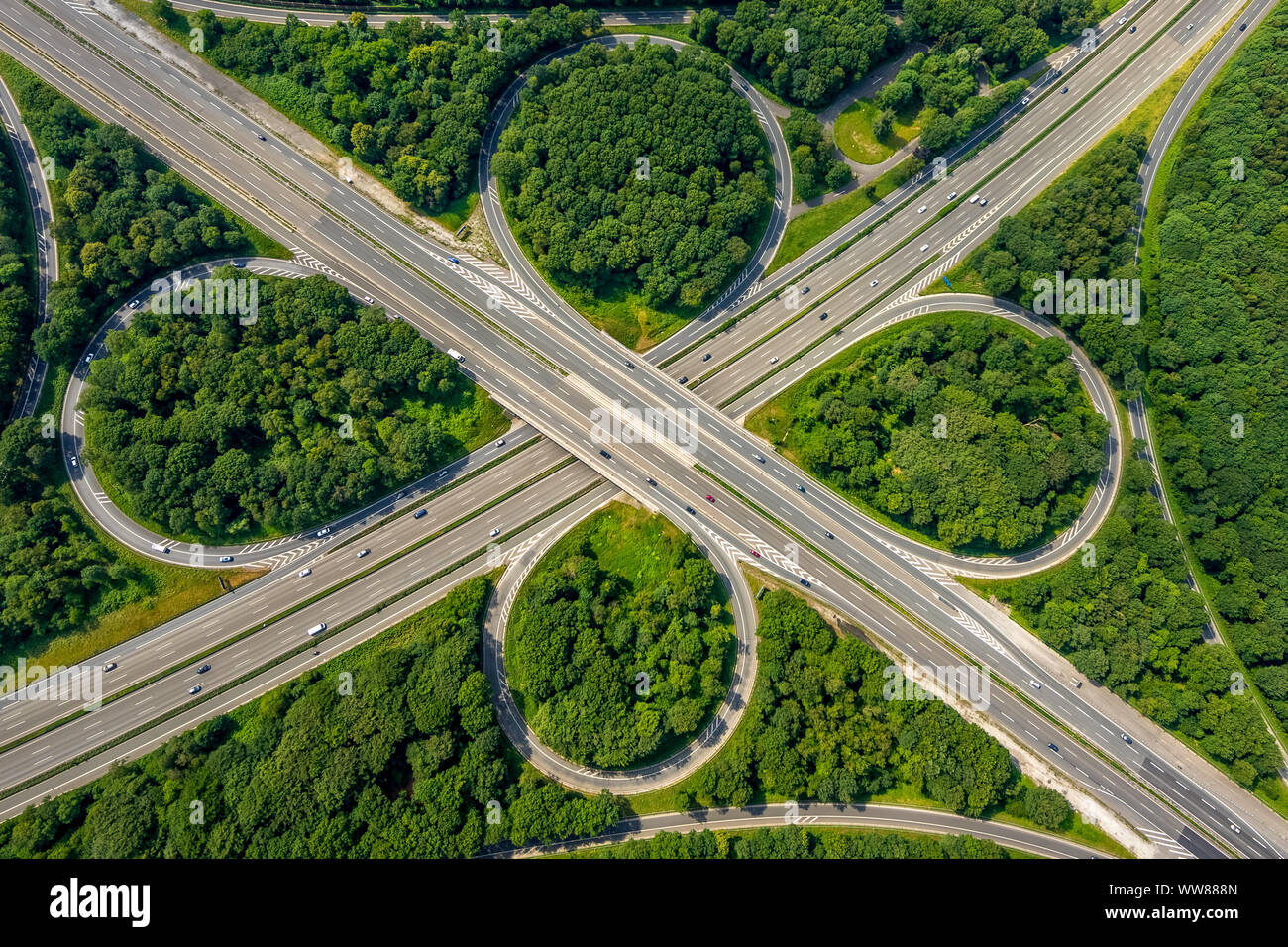 Aerial view, junction Oberhausen with Sterkrader Wald, A2 motorway and ...