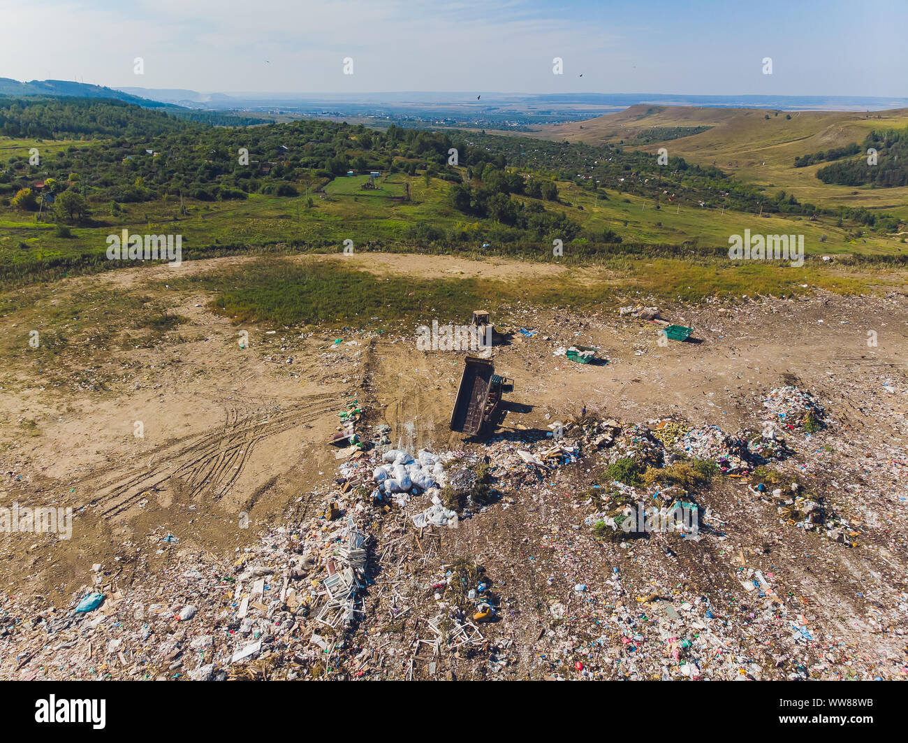 Mountain garbage, large garbage pile, degraded garbage. Pile of stink ...