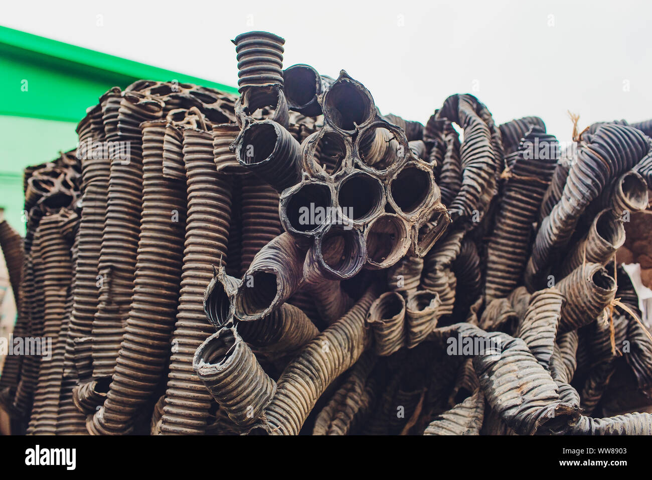 plastic pipe and materials for constructions waste sorting Stock Photo ...