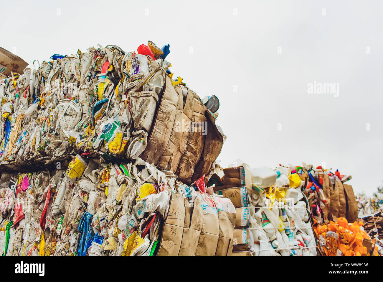 Ufa, Russia, 1 July, 2019 Large stack of old plastic bottles Stock ...