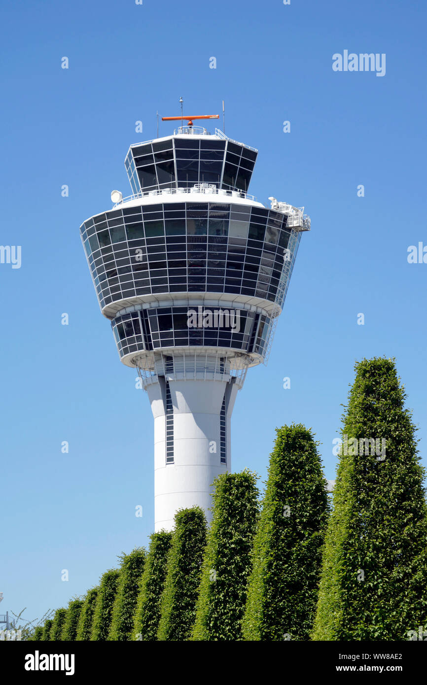 Germany, Bavaria, Munich, Munich Airport, Tower, tree-lined Stock Photo ...